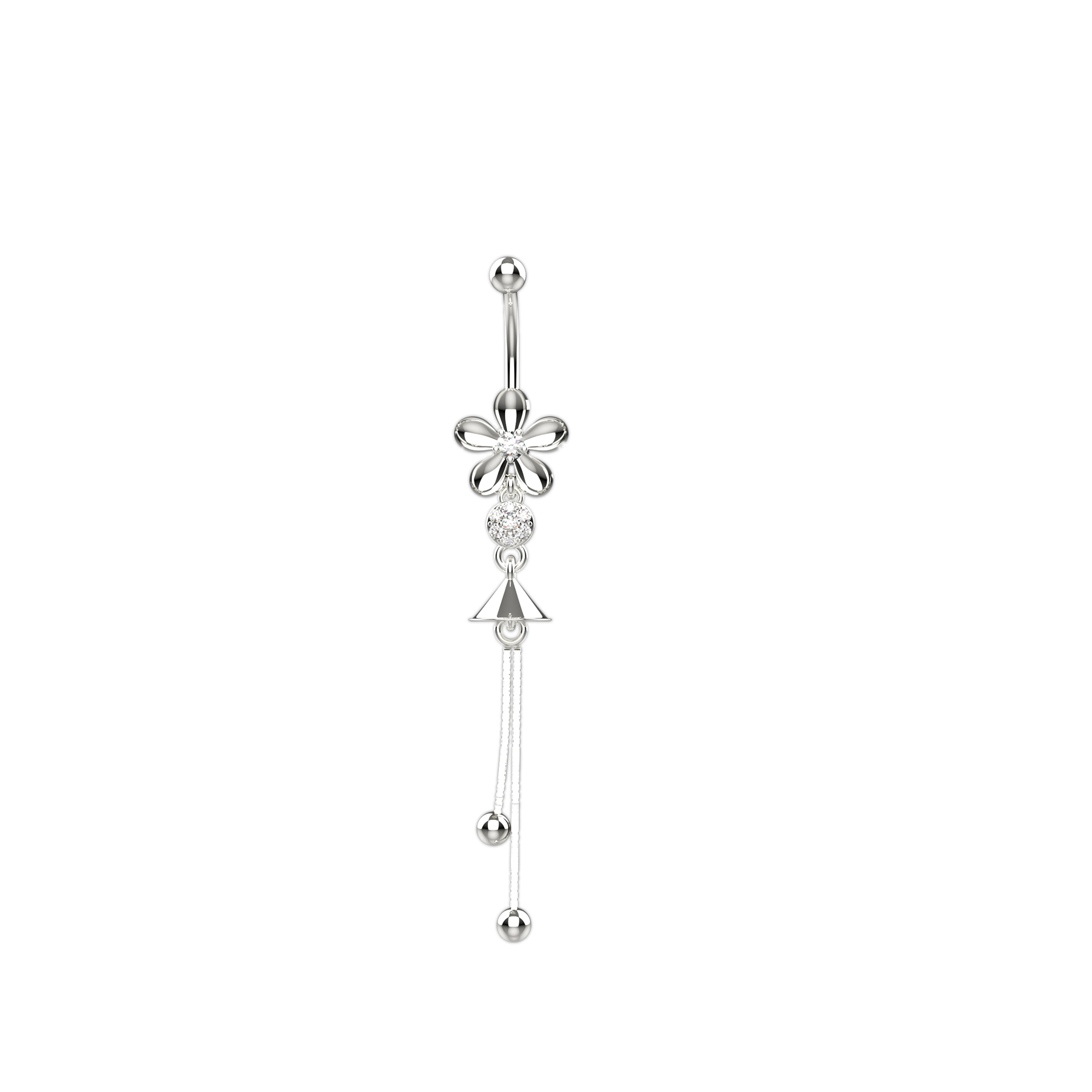 Silver Floral Belly Button Ring | Crystal Belly Piercing – The Ethnic ...