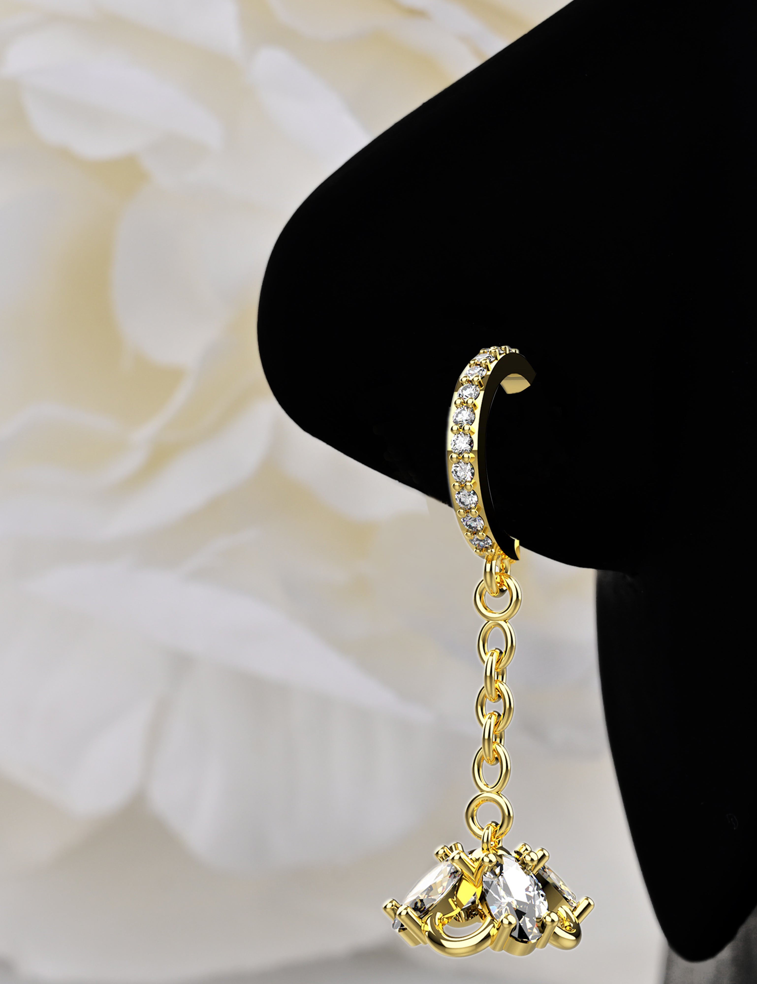 14k Gold Nose Ring Hoop – Dangling Nose Ring & Nose Chain Hoop – The ...