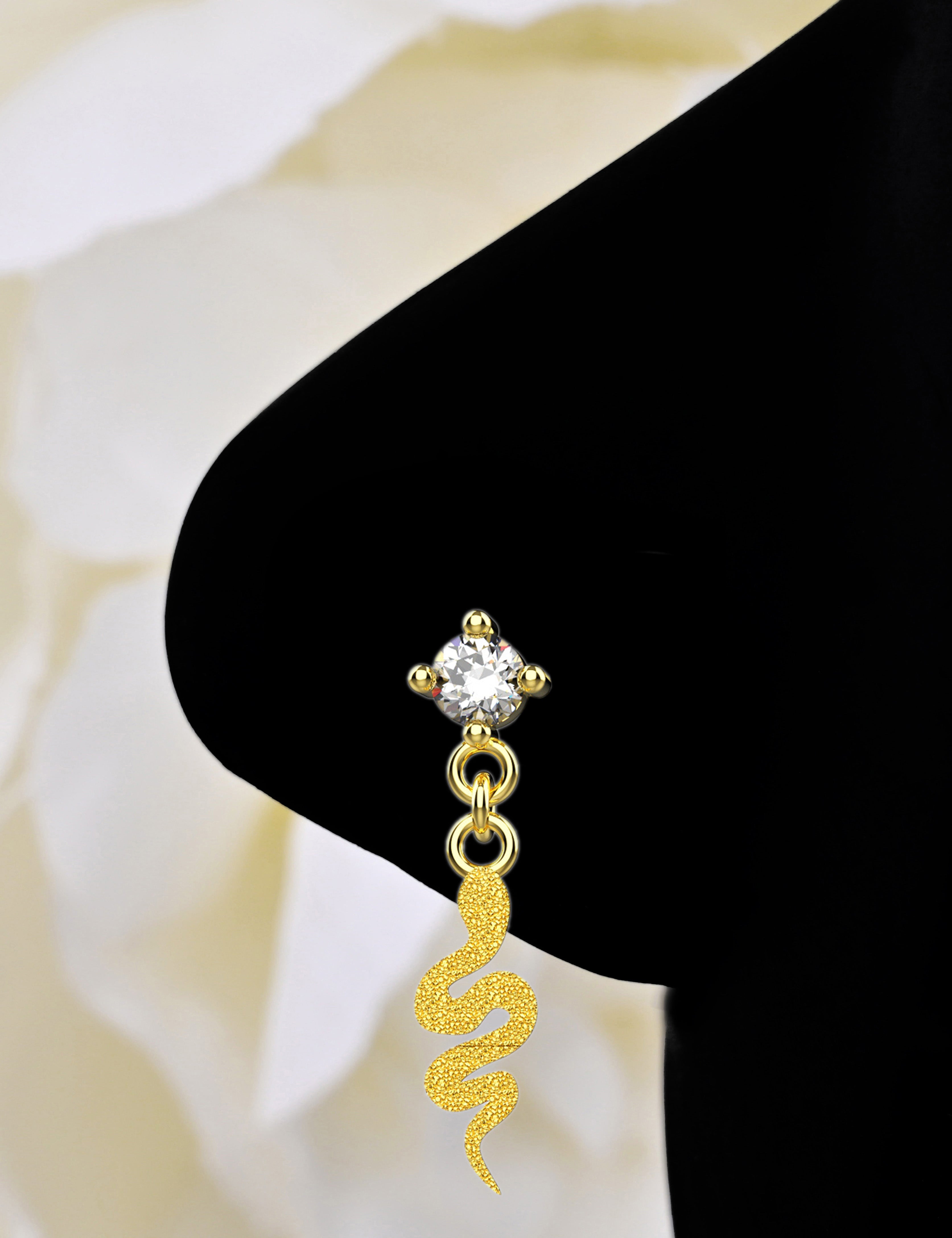 Snake Dangle Nose Ring – 14K Gold Serpent Nose Piercing Jewelry – The ...